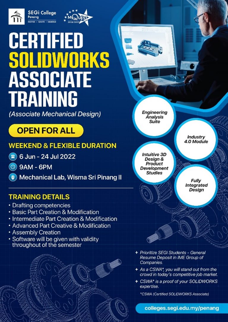 SOLIDWORKS – CSWA certification course – SEGi College Penang